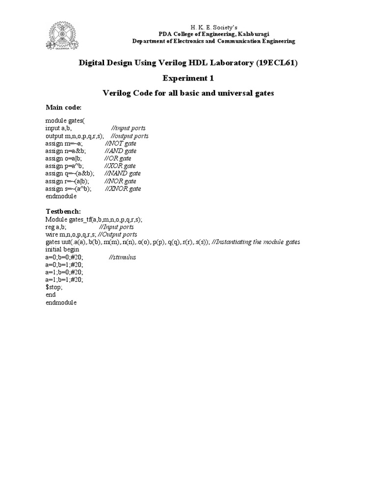 Verilog HDL Lab Codes | PDF | Electrical Circuits | Electronic Design