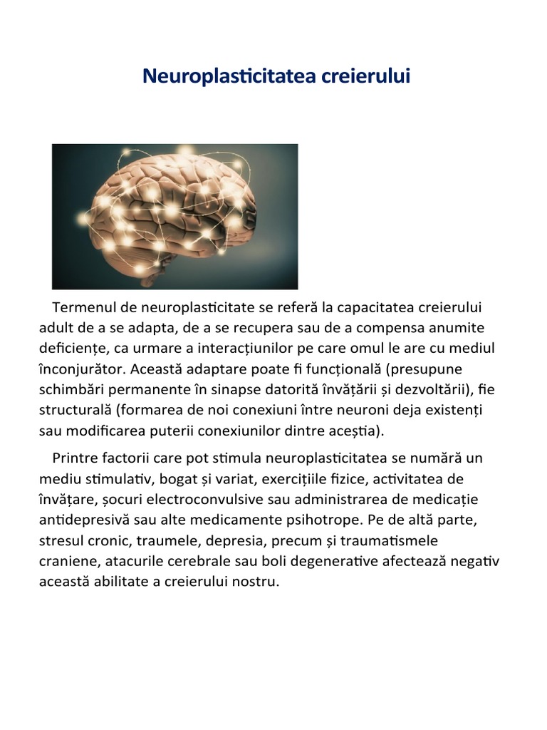 Neuroplasticitatea Creierului | PDF