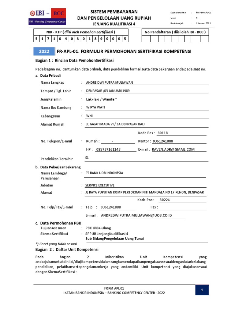 PUT Form APL Pengelolaan Uang Tunai | PDF PUT Form APL Pengelolaan Uang Tunai | PDF