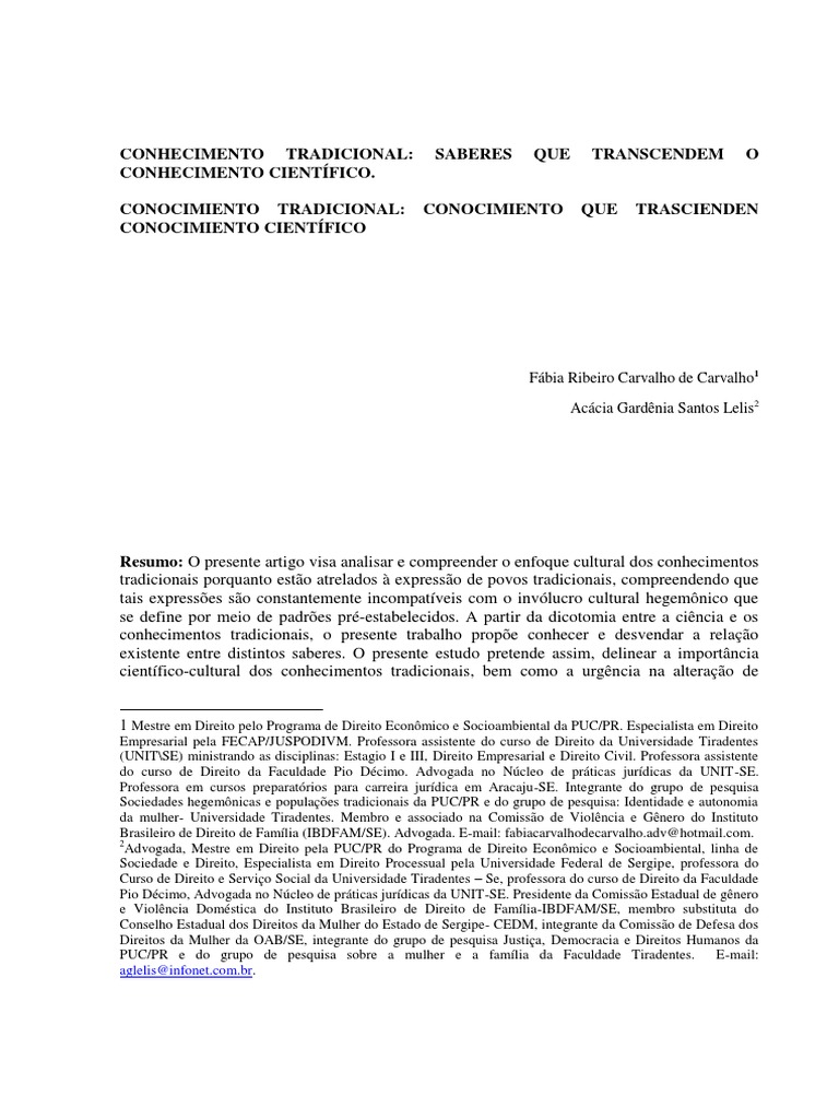 Conhecimento Tradicional - Saberes Que Transcendem o Conhecimento Científico | PDF ...