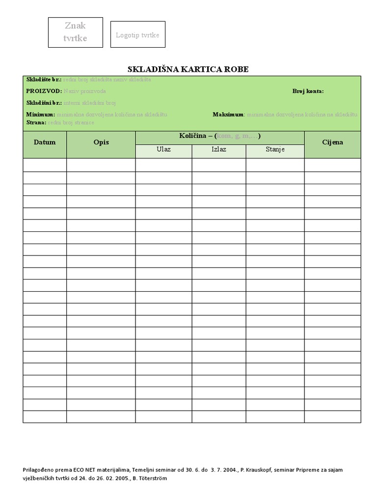 Skladisna Kartica Robe | PDF