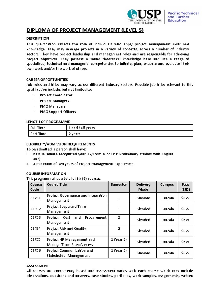 Diploma of Project Management (Level 5) : Description | PDF | Cognition ...