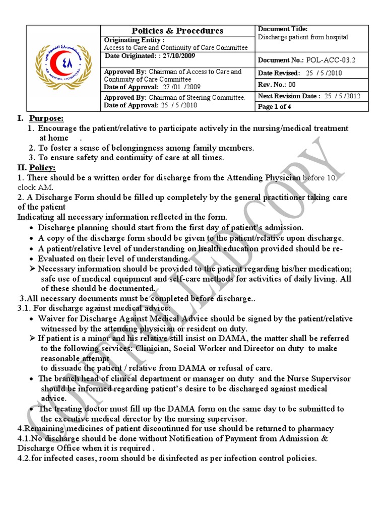 Hospital Discharge Procedures Guide | PDF | Patient | Medical Record