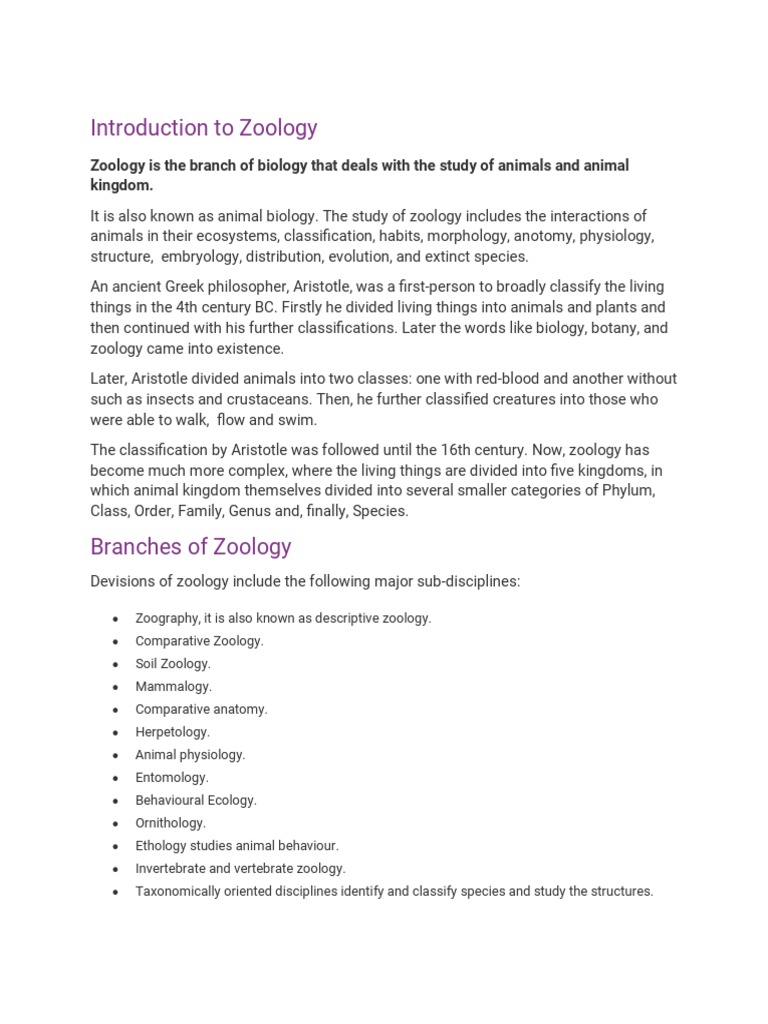 Introduction To Zoology | PDF