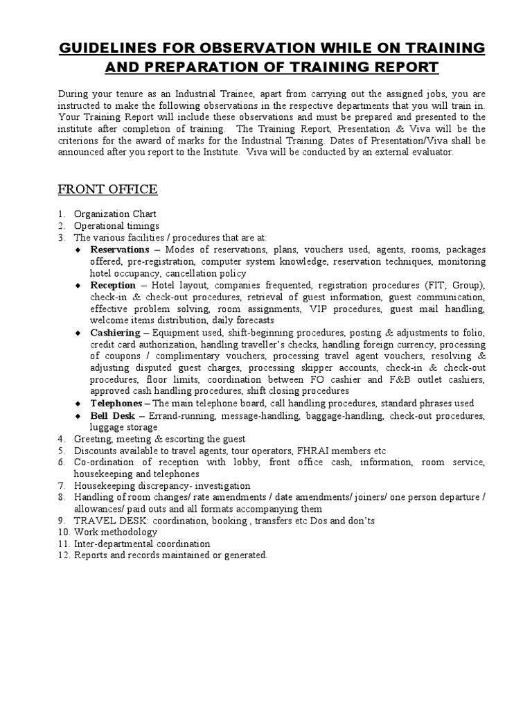 Training Observation Report Guidelines | PDF | Foods | Menu