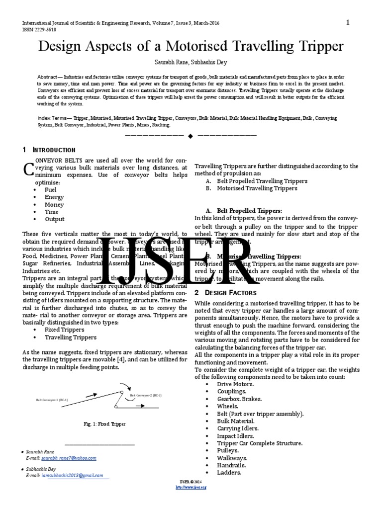 Ijser: Design Aspects of A Motorised Travelling Tripper | PDF | Belt ...