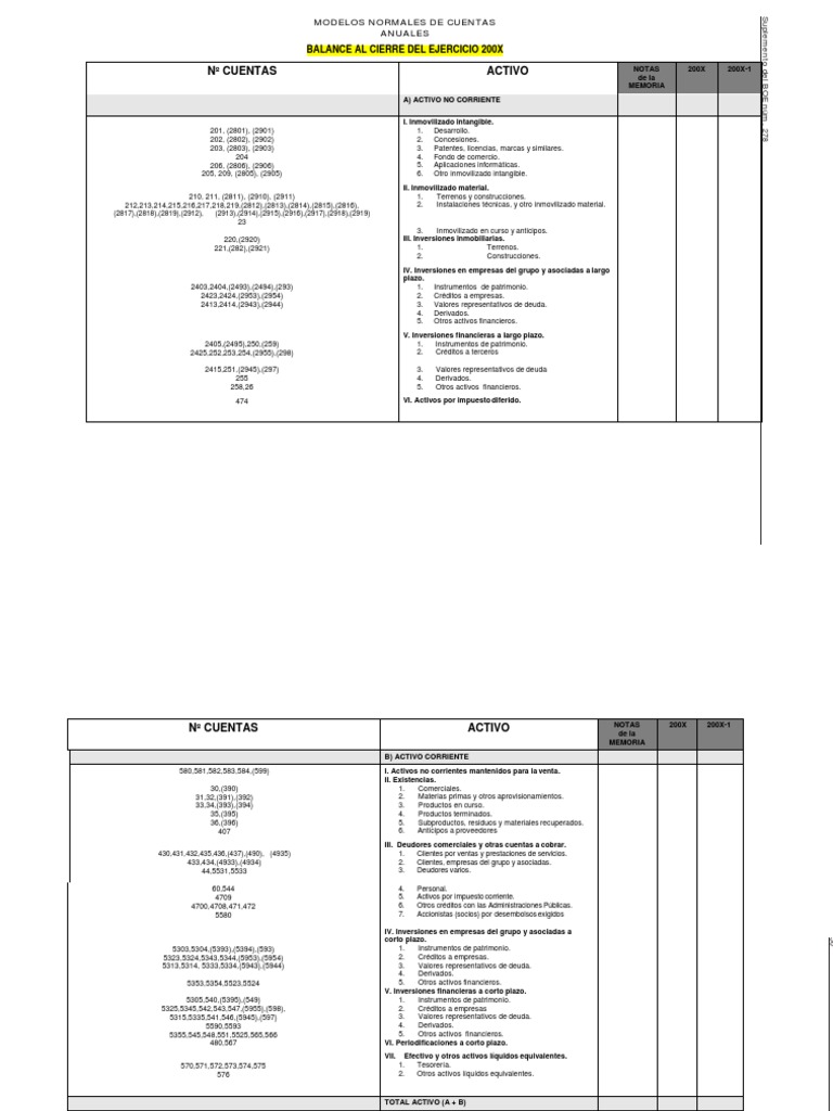 Balance y Pyg Normal Modelo PGC | PDF | Valor neto | Deuda