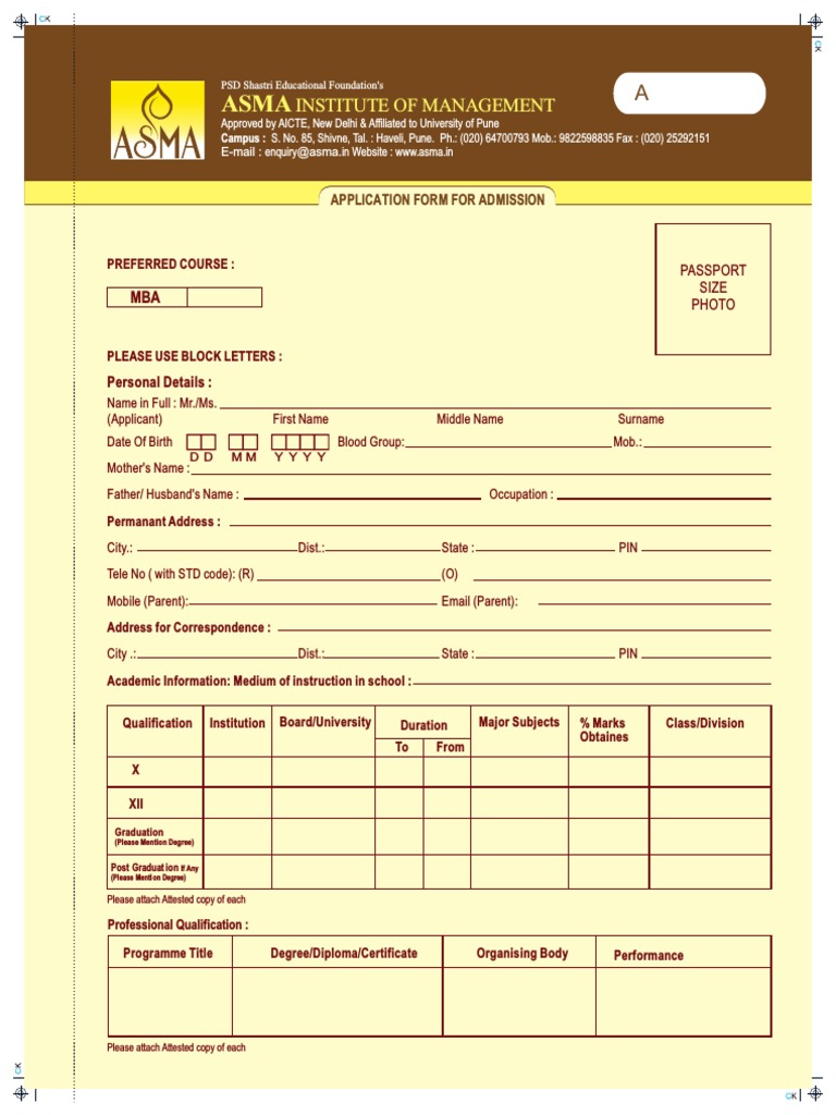 Institute of Management: Application Form For Admission | PDF ...