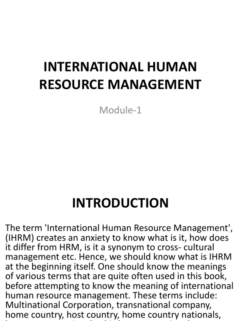 Module-1-INTERNATIONAL HUMAN RESOURCE MANAGEMENT | PDF | Multinational ...