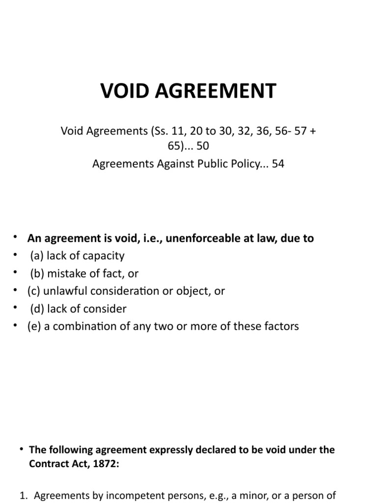 Void Agreement: Void Agreements (Ss. 11, 20 To 30, 32, 36, 56-57 + 65 ...
