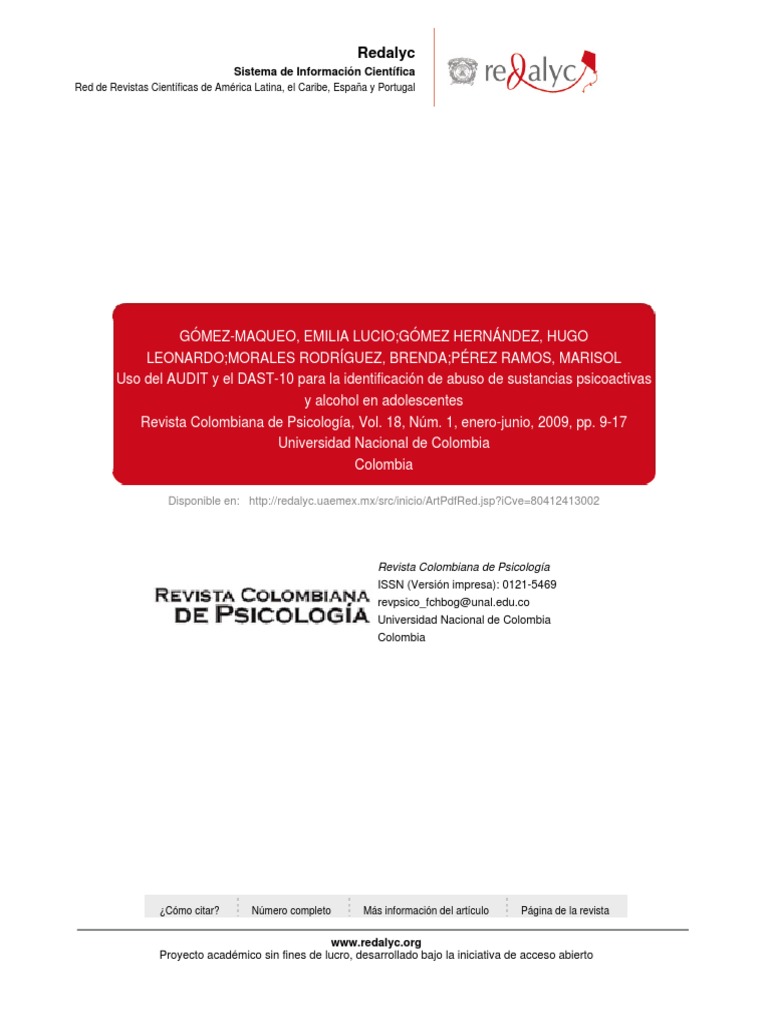 DAST-10 y AUDIT en adolescentes | PDF | La dependencia de sustancias