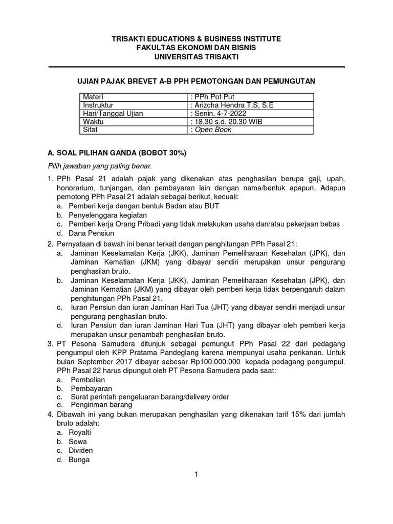 Soal Ujian Brevet PPH Pot Put Final (Kelas Daring) | PDF