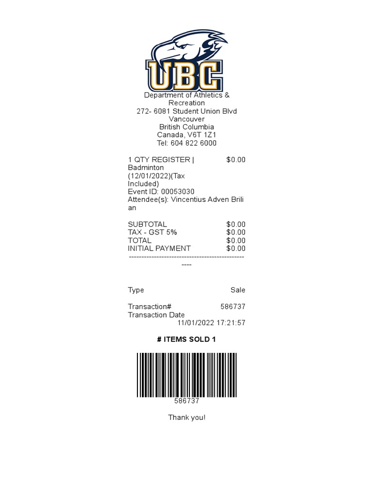 Receipt Badminton | PDF