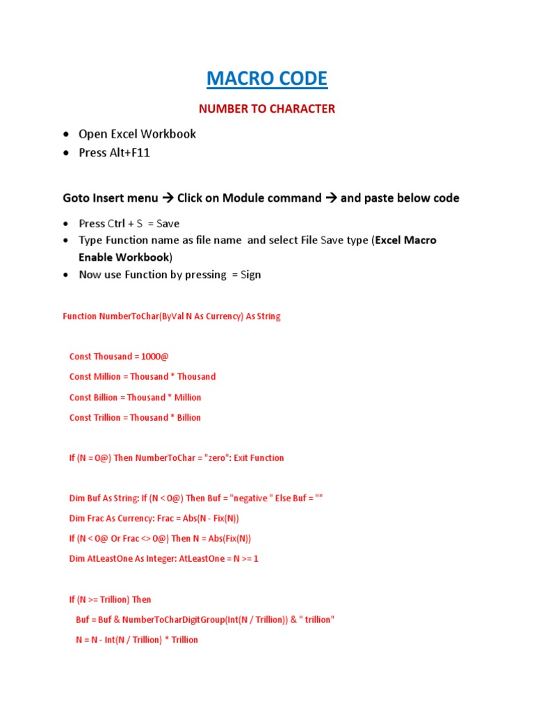 Macro Code: Open Excel Workbook Press Alt+F11 | PDF | Software ...