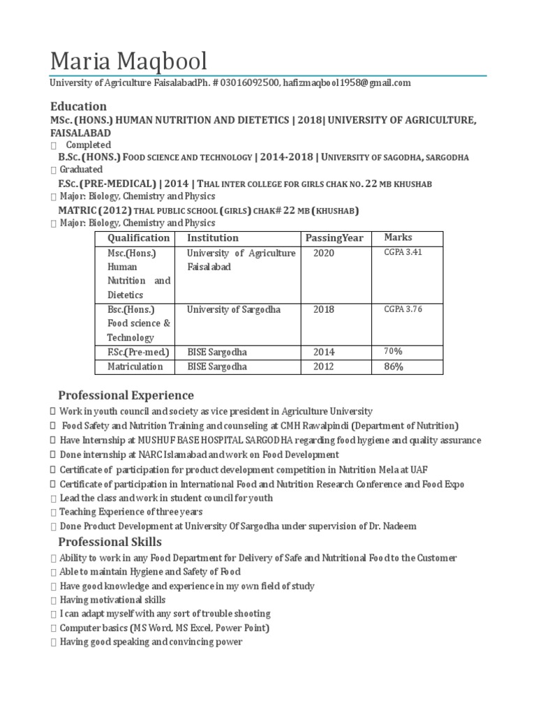 Maria Maqbool Cv | PDF