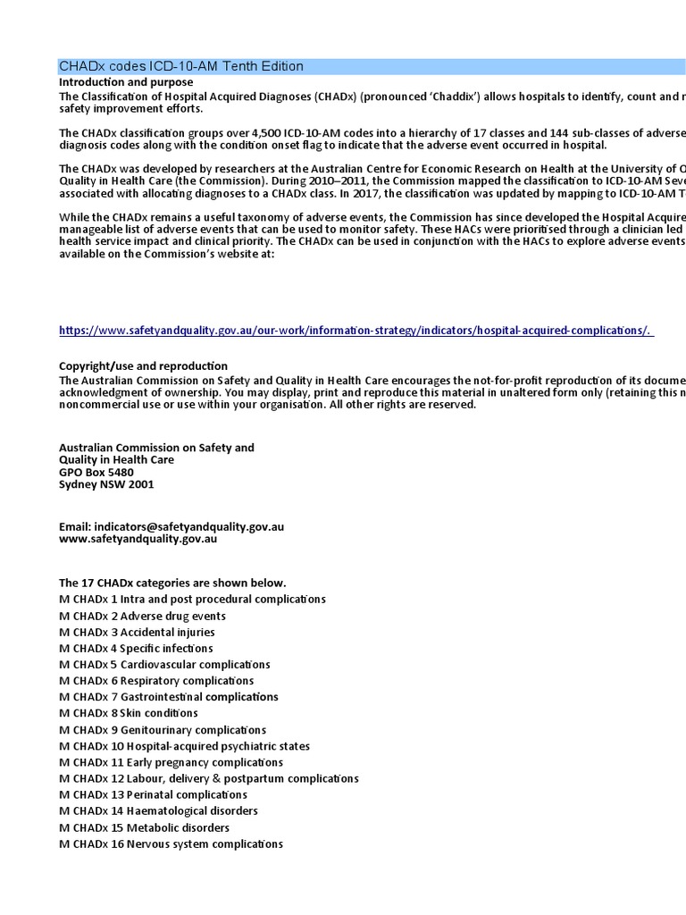 Classification-of-Hospital-Acquired-Diagnoses-CHADx-ICD-10 | PDF ...