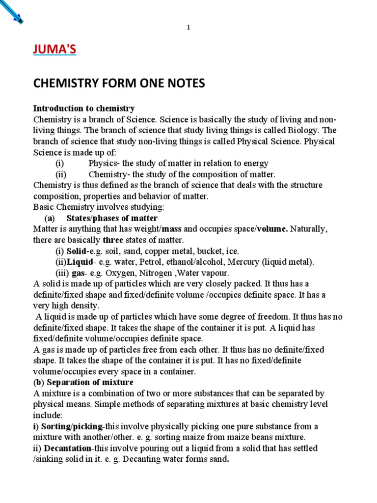 Chemistry Form 1-4 Notes Booklet | PDF | Filtration | Distillation