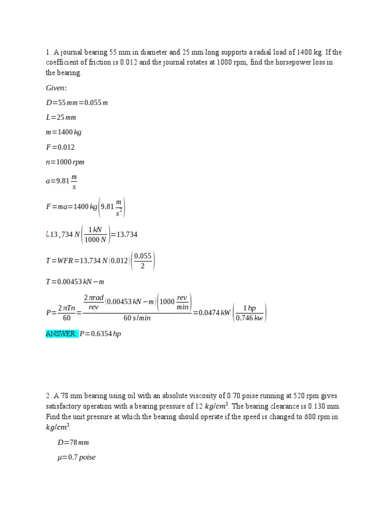 Engineering Bearing Calculations | PDF