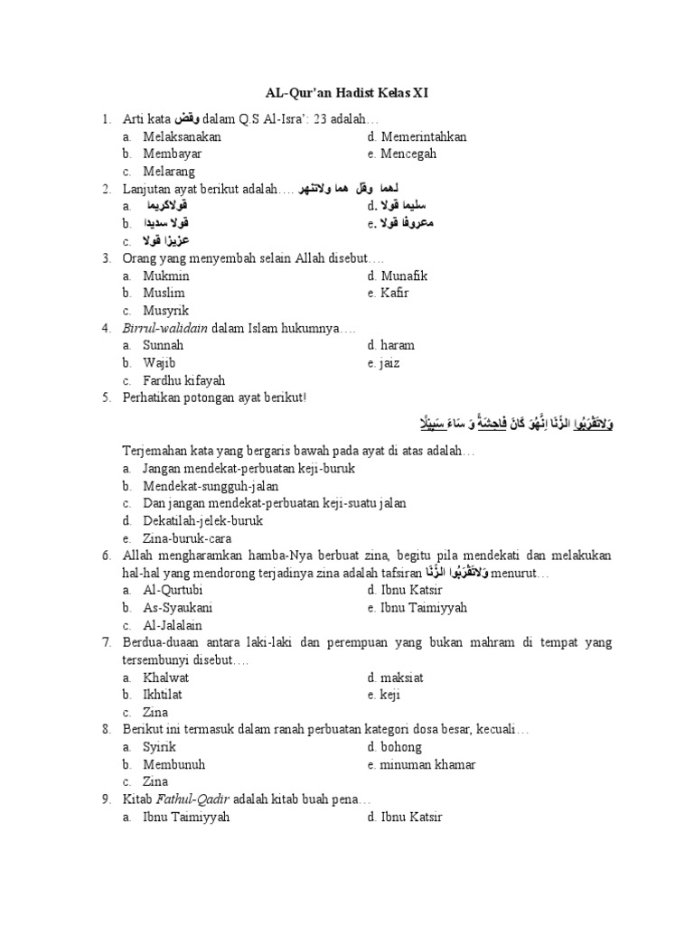 Soal Qurdis KLS Xi Sem. Ii | PDF