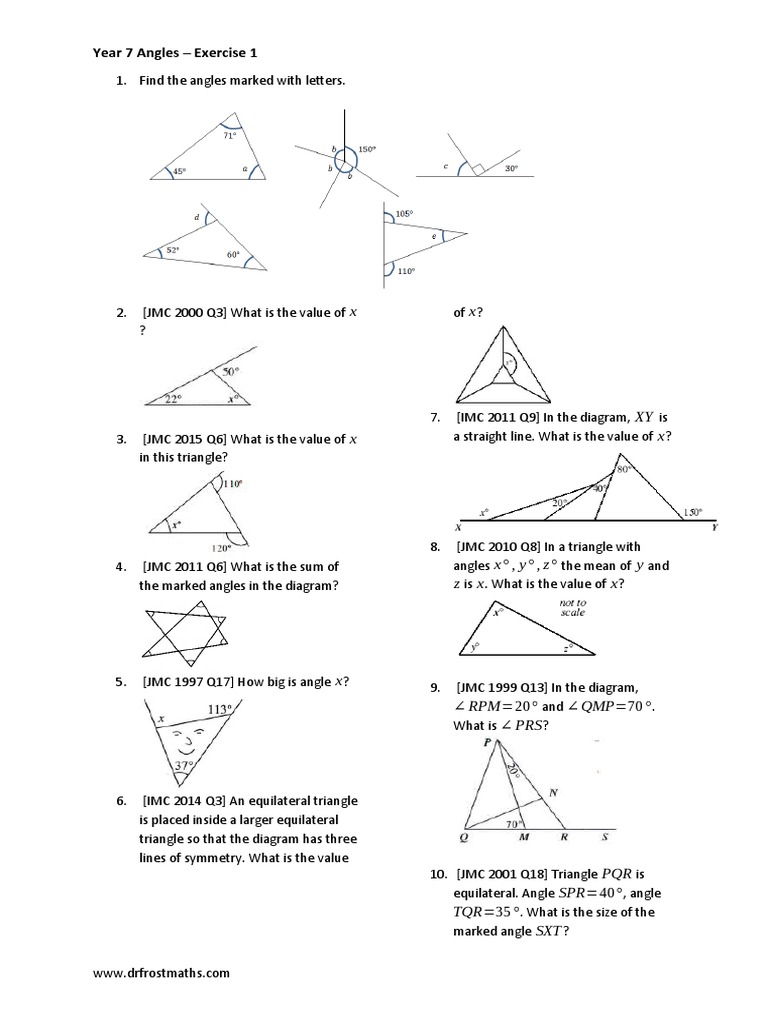 Yr7 Angles ExercisesAndCheatsheet | PDF | Triangle | Angle