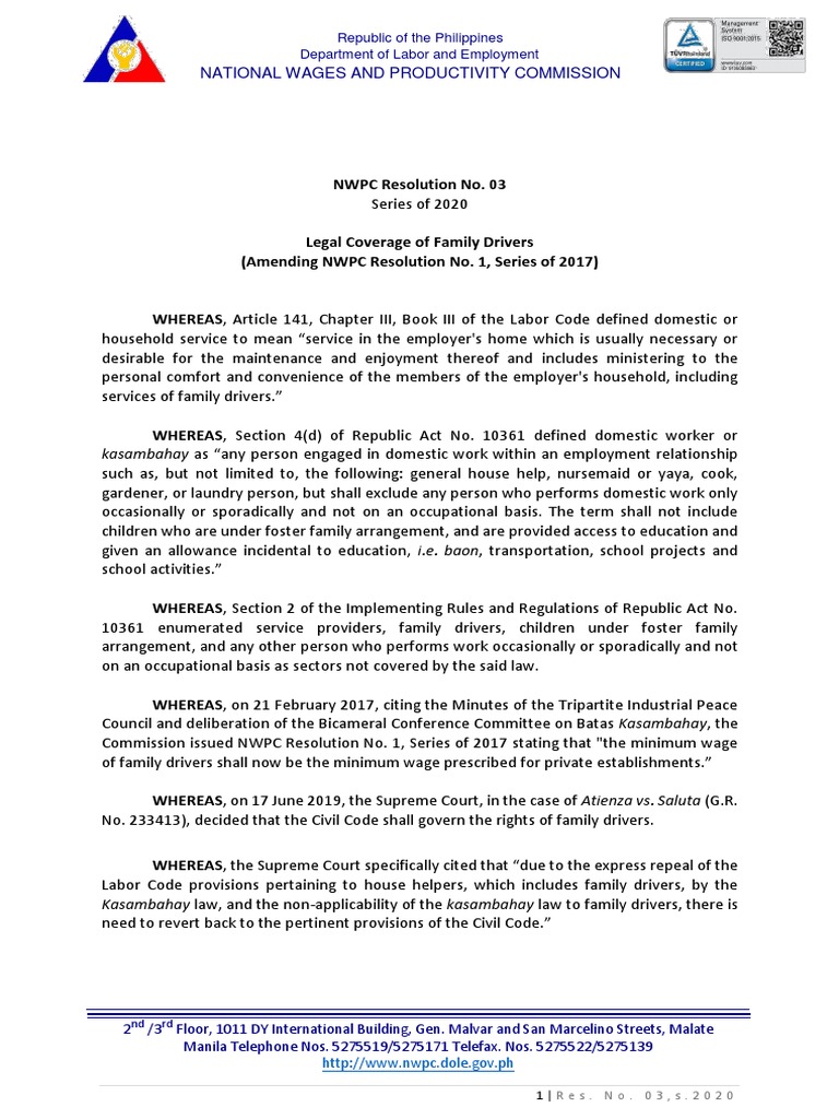 NWPC Resolution No. 03 Series of 2020 Re Legal Coverage of Family ... NWPC Resolution No. 03 Series of 2020 Re Legal Coverage of Family ...