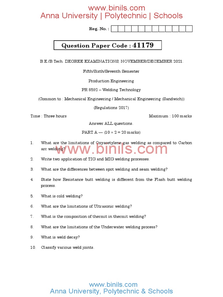 Question Paper Code:: Anna University, Polytechnic & Schools | PDF ...