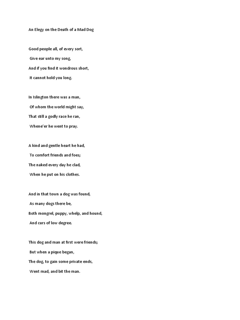 An Elegy On The Death of A Mad Dog | PDF