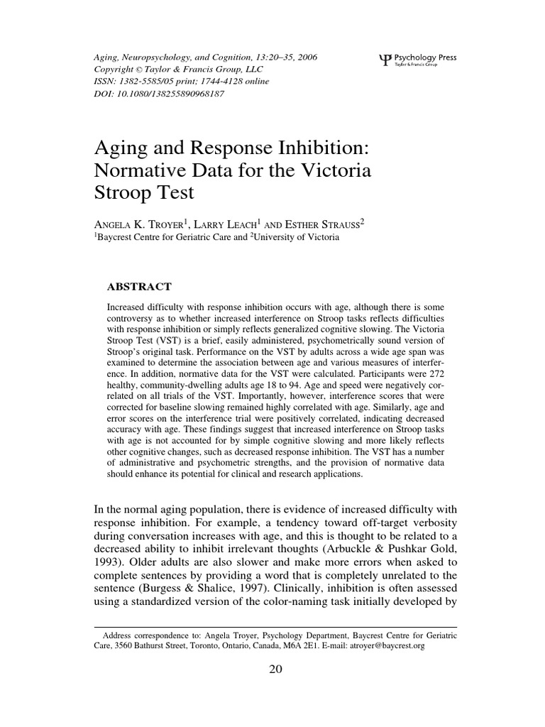 Stroop Victoria Troyer 2006 - Normative Data | PDF | Effect Size ...