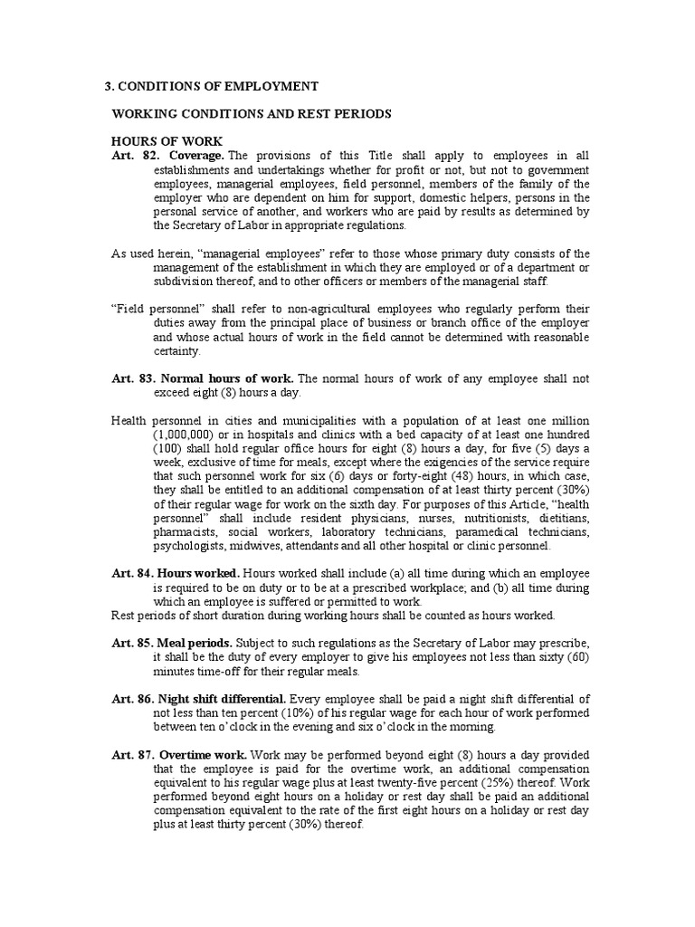 Employment Conditions and Work Hours | PDF | Employment | Overtime