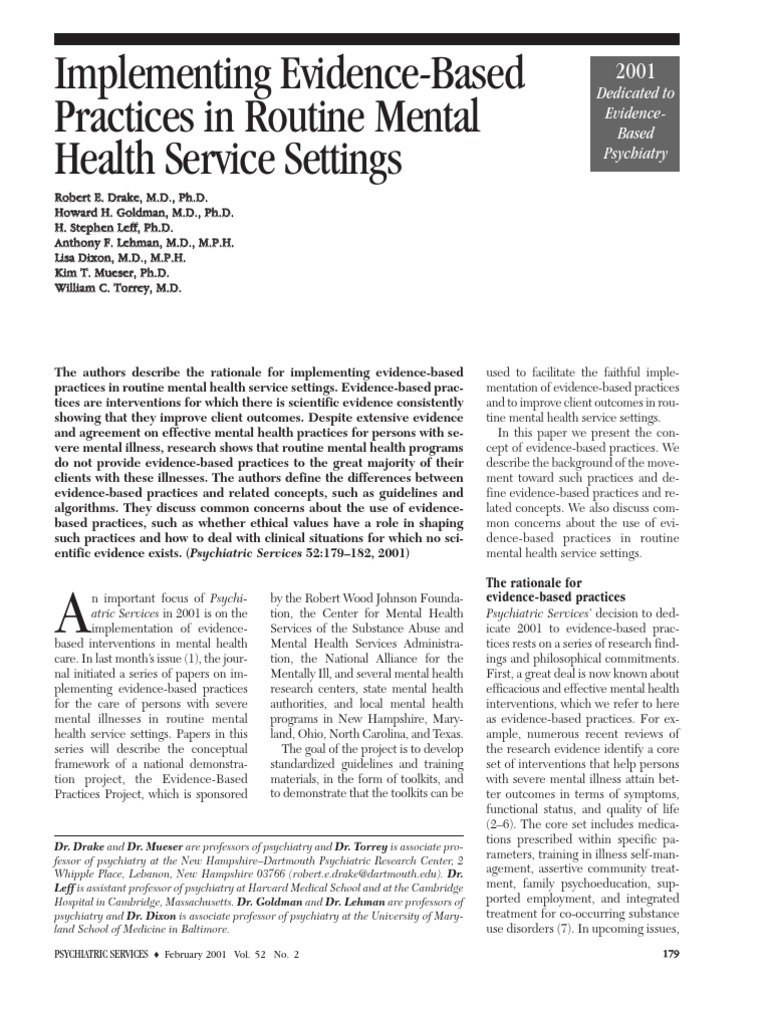 Implementing Evidence-Based Practices in Routine Mental Health Service Settings | PDF | Evidence ...