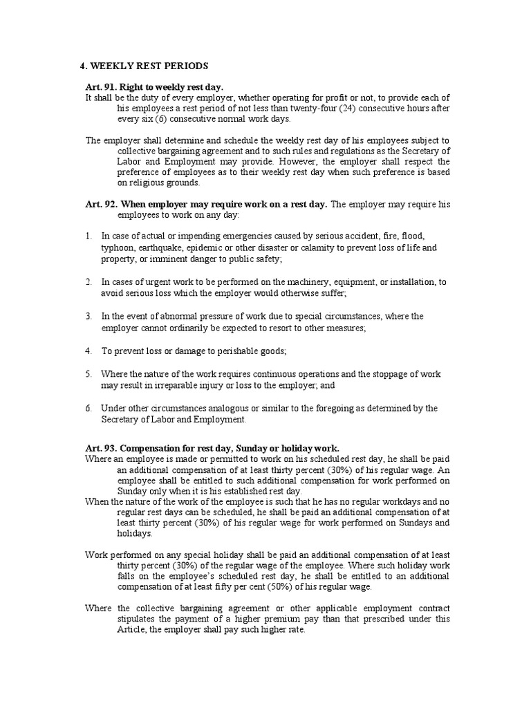 Weekly Rest Periods | PDF | Employment | Wage
