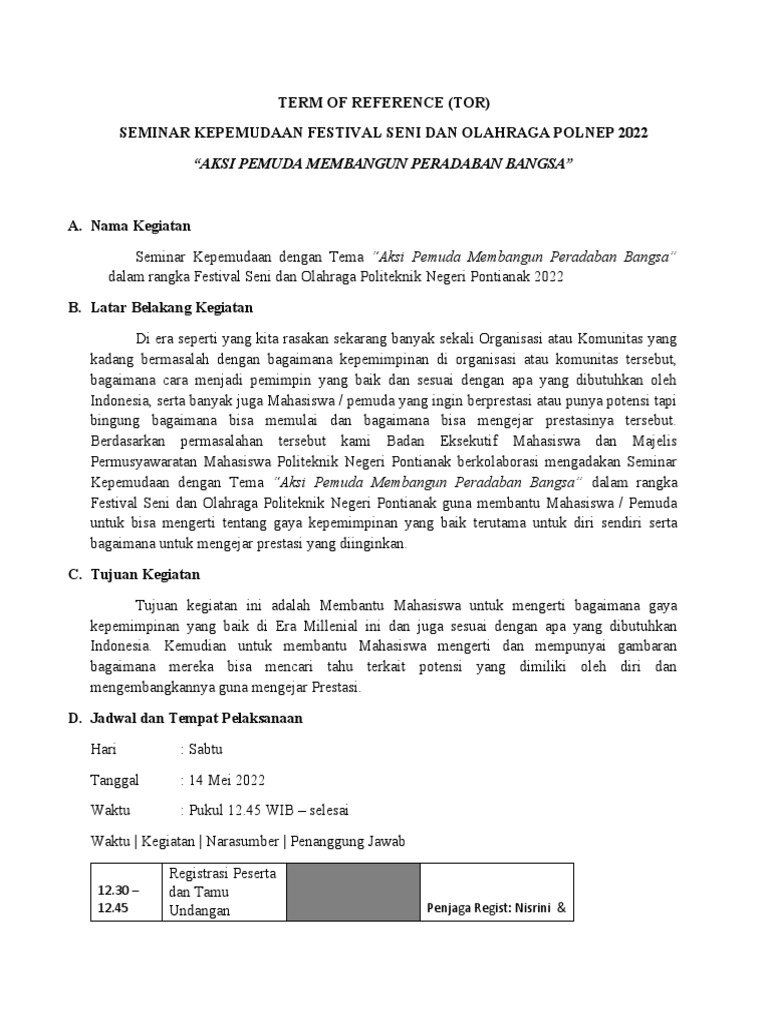Term of Reference Seminar Kepemudaan | PDF