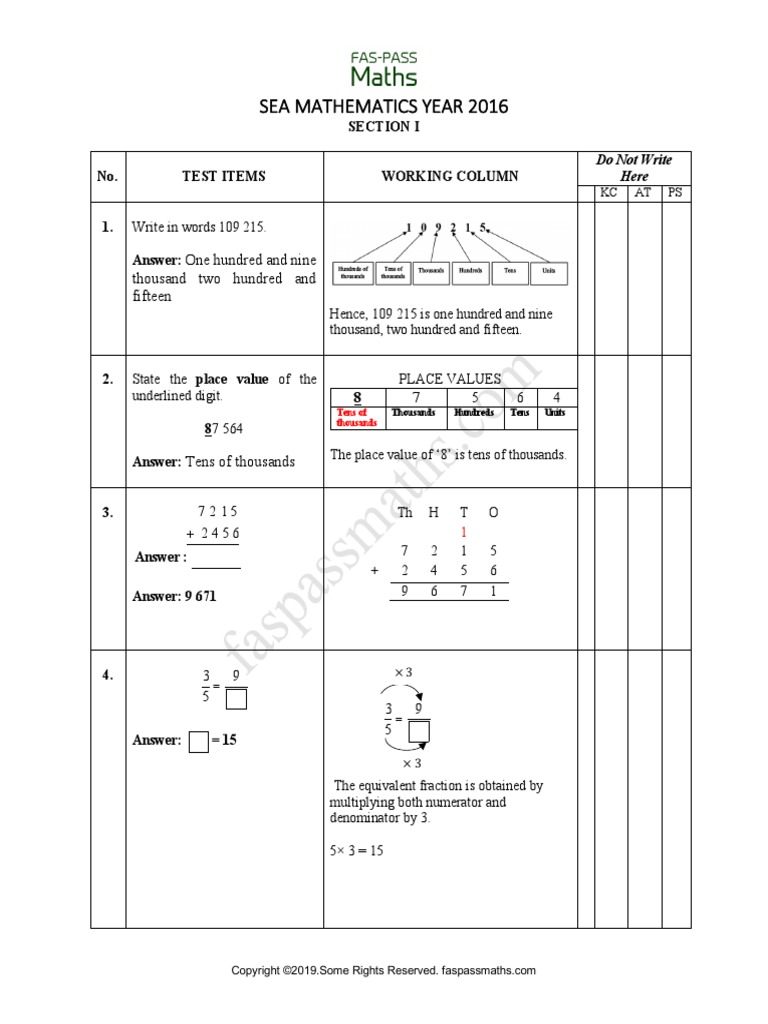 SEA Maths 2016 | PDF | Rectangle | Mathematics