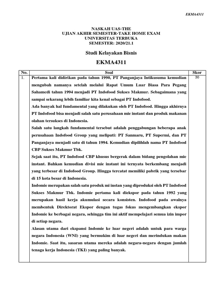 UAS-Studi Kelayakan Bisnis EKMA4311 | PDF UAS-Studi Kelayakan Bisnis EKMA4311 | PDF