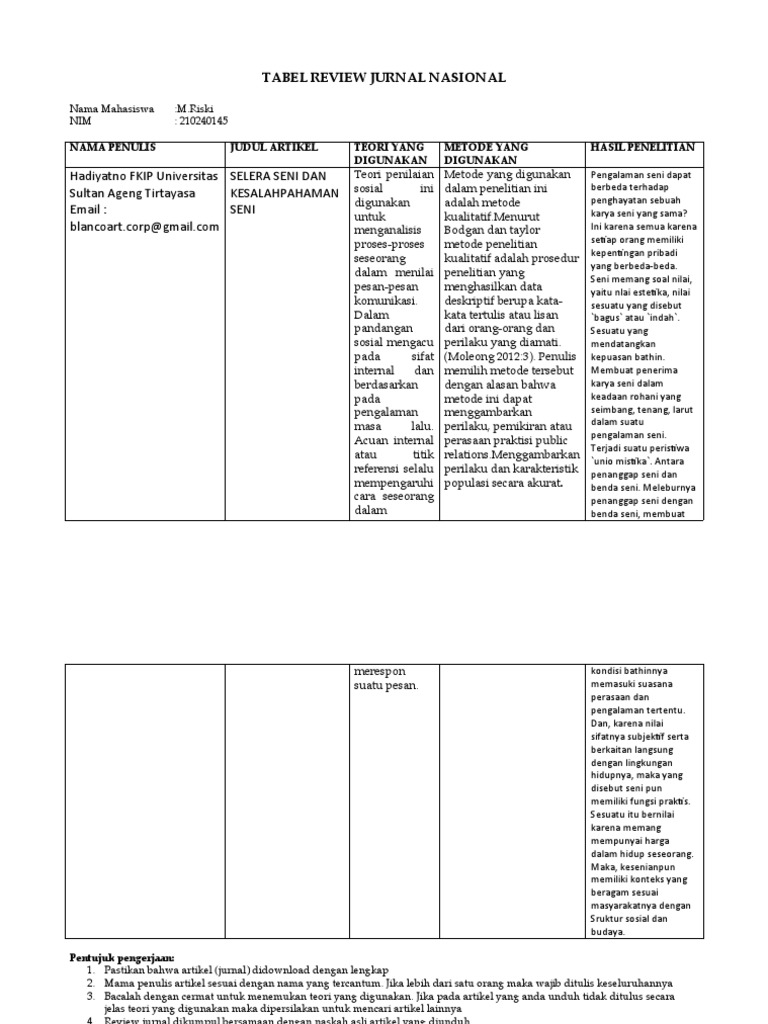 Tabel Review Jurnal Nasional (1 M.riski) | PDF