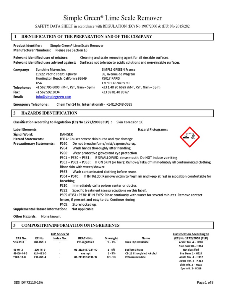 Simple Green Lime Scale Remover | PDF | Dangerous Goods | Toxicity