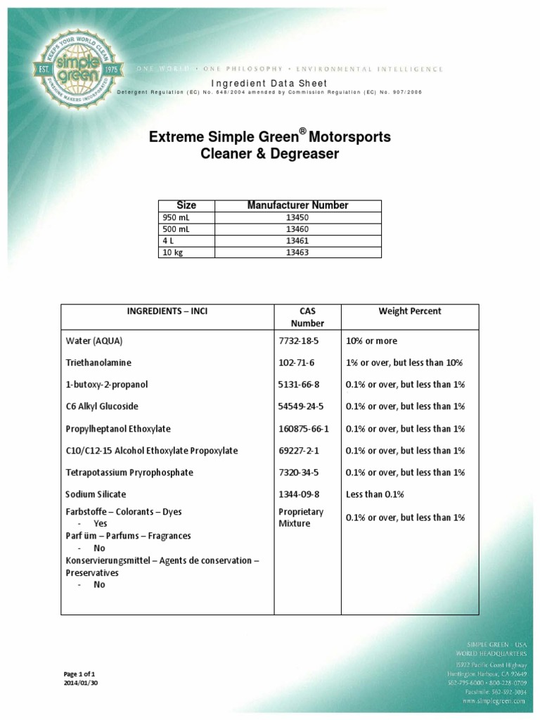 Simple Green Extreme Motorsports Cleaner & Degreaser | PDF