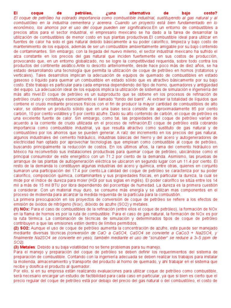 Coque de Petróleo: Combustible Industrial Económico | PDF | Materiales ...