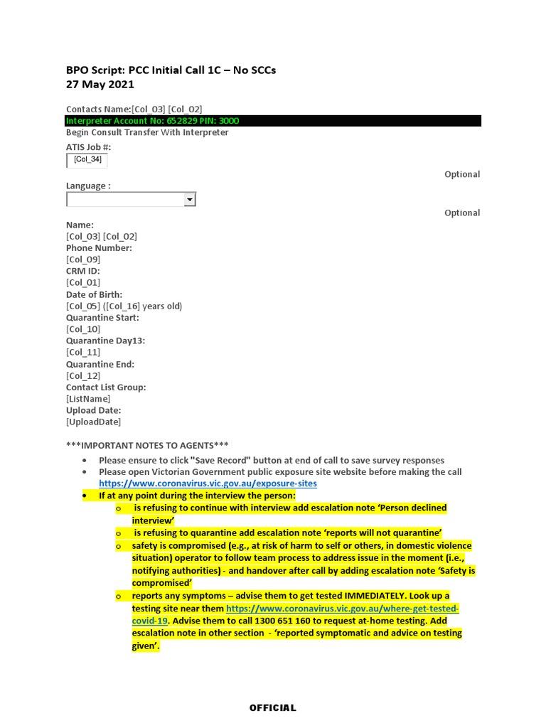 BPO PCC Initial Call Script 1C 27-05-2021 | Download Free PDF ...