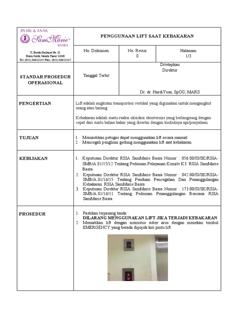 Spo Penggunaan Lift Pada Saat Terjadi Kebakaran | PDF