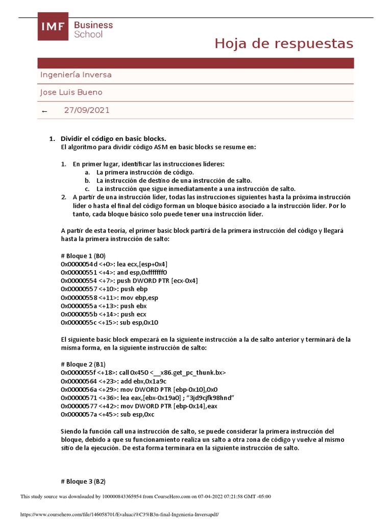 Evaluaci N Final Ingenieria Inversa PDF | PDF | Ingeniería Informática | Desarrollo de software