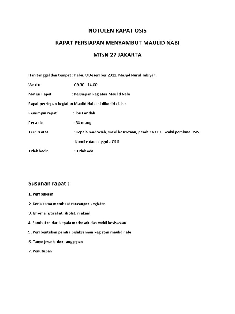 Notulen Rapat Osis | PDF