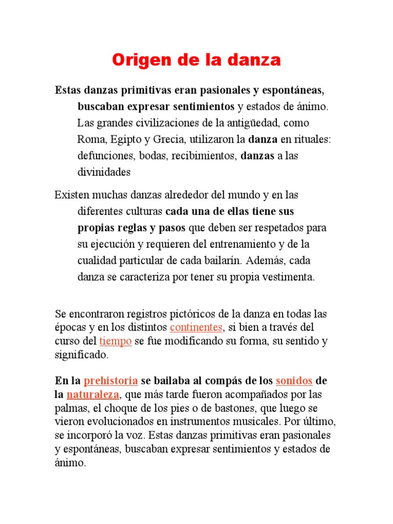 Origen de La Danza | PDF | Bailes | Las artes escénicas