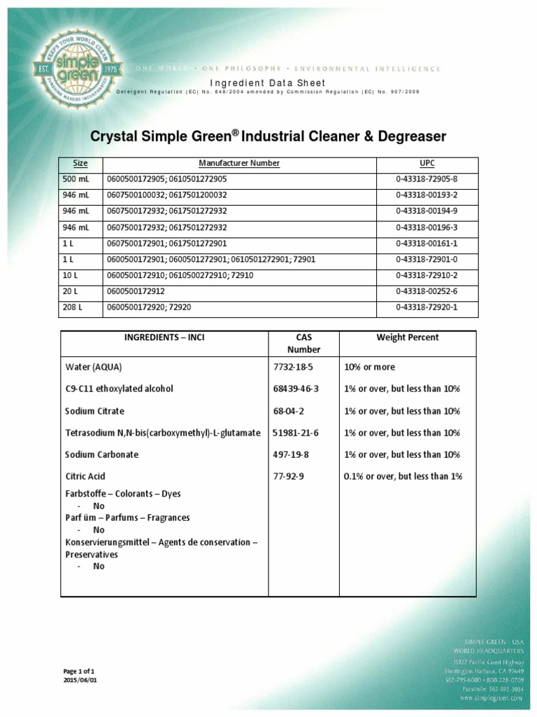 Crystal Simple Green Industrial Cleaner & Degreaser | PDF