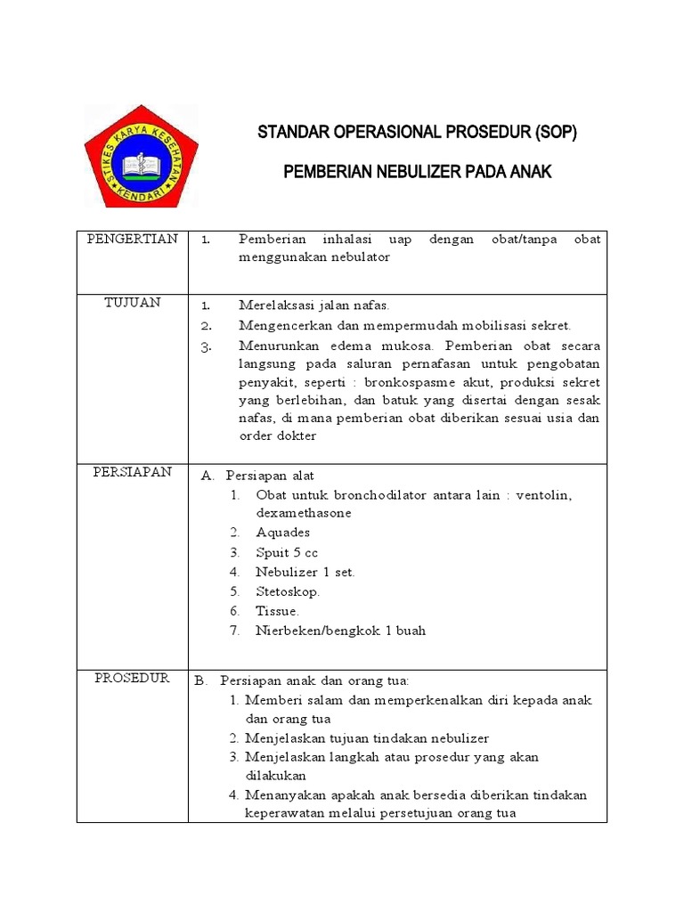 SOP Pemberian Nebulizer pada Anak | PDF