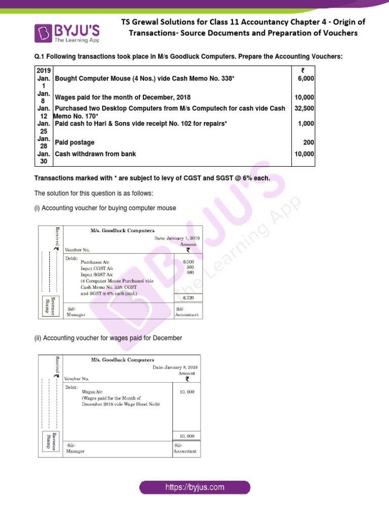 Class 11 Accountancy Chapter 4 Solutions | PDF | Voucher | Cheque