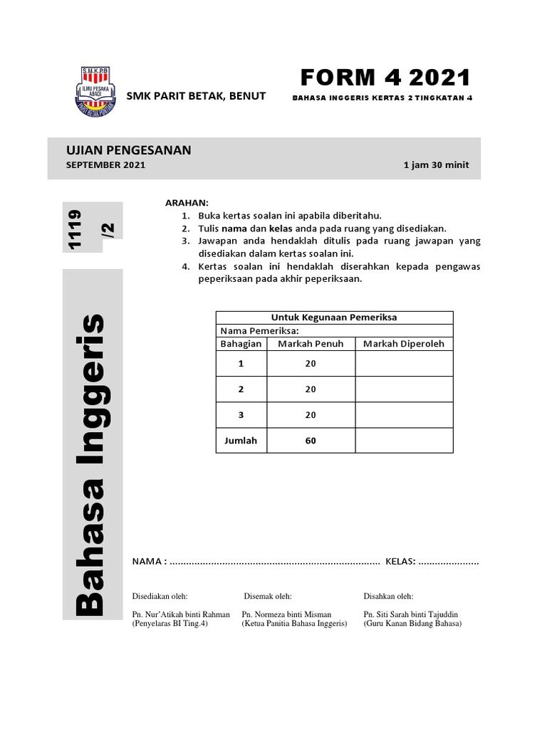 Form 4 English Paper 2 Ujian Pengesanan Sept2021 | PDF | Linguistics ...