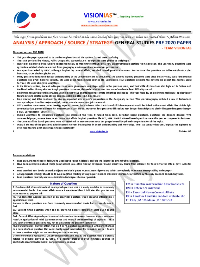 Analysis Apprach Source Strategy General Studies Pre Paper 2020 ...