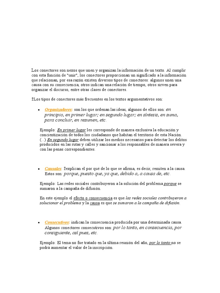 Los Conectores Argumentativos | PDF