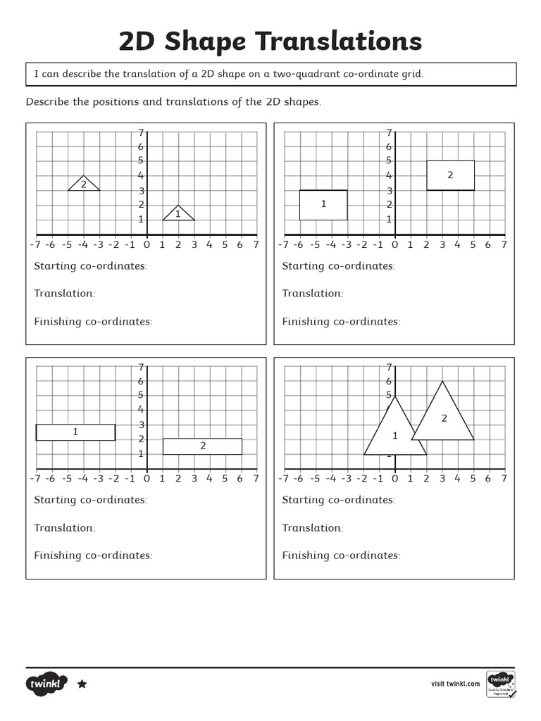 t2 M 4640 Four Quadrant 2d Shape Translations Differentiated Activity Sheets - Ver - 3 | PDF